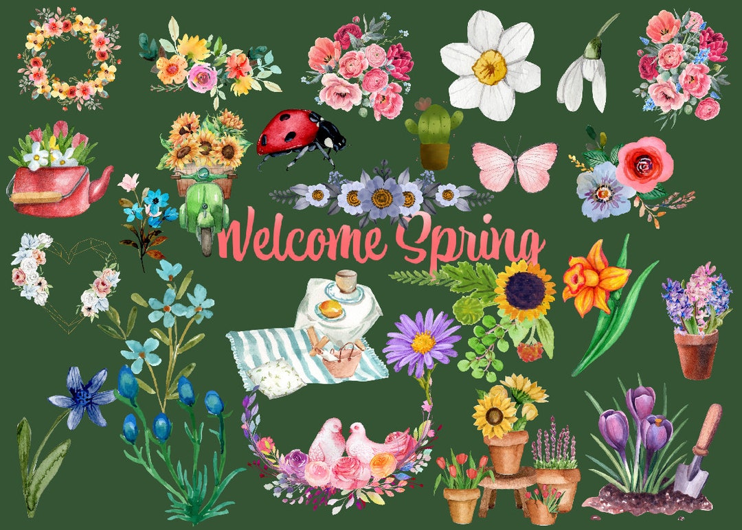 100 Watercolor Digital Stickers | Planner Stickers | Floral Spring ...