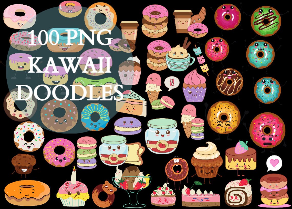 Kawaii Cute Donuts Doodles Sweets Clipart Cute Donut - Etsy