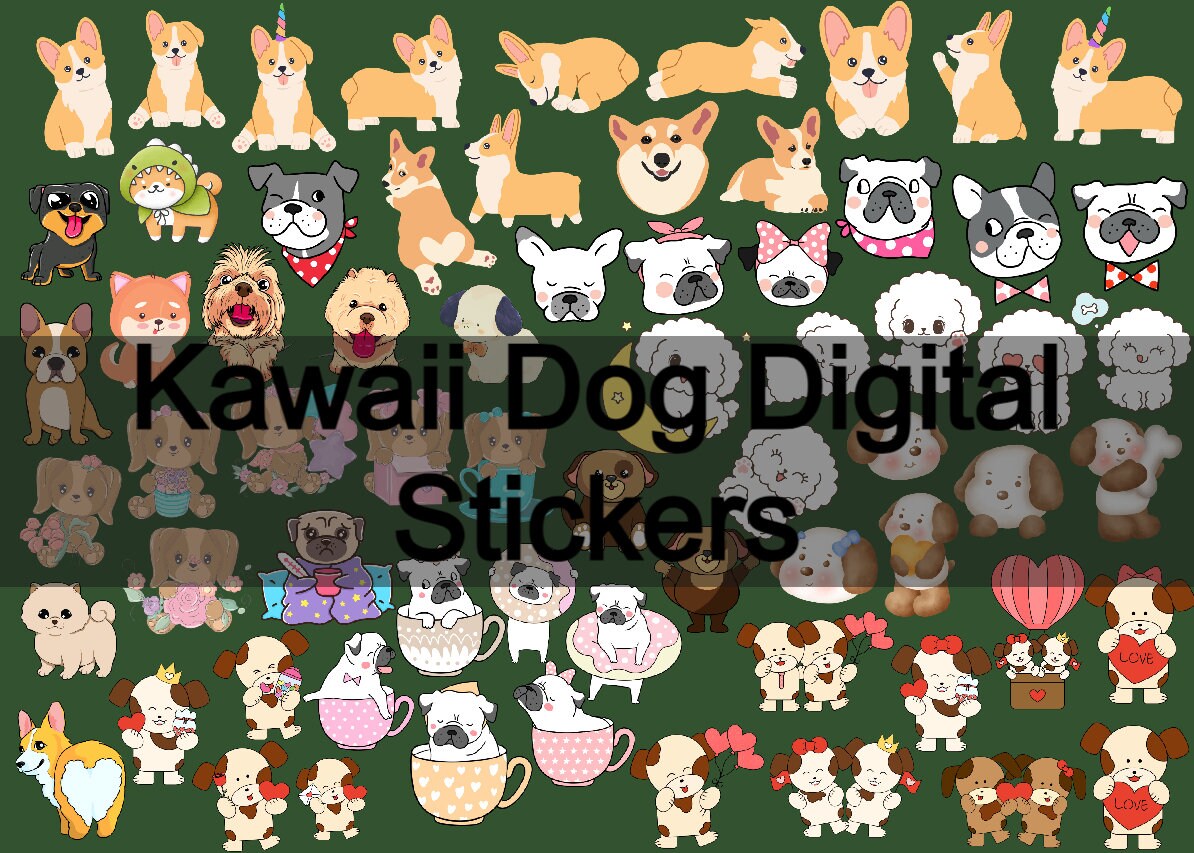 Kawaii Fluffy Dogs Stickers, Animal Stickers, PNG, Puppy Stickers ...