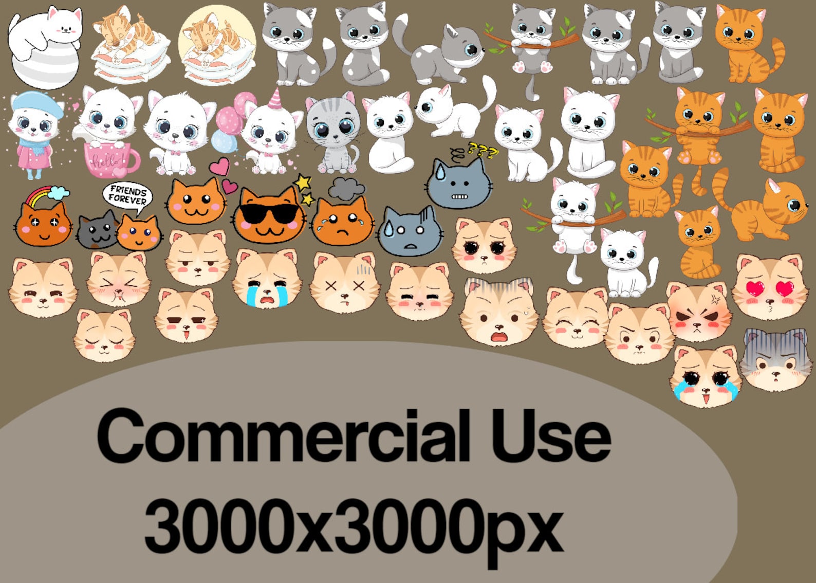 Funny Cats Clipart, Cute Cat Clip Art, Kawaii Kitten, Cat Precropped ...
