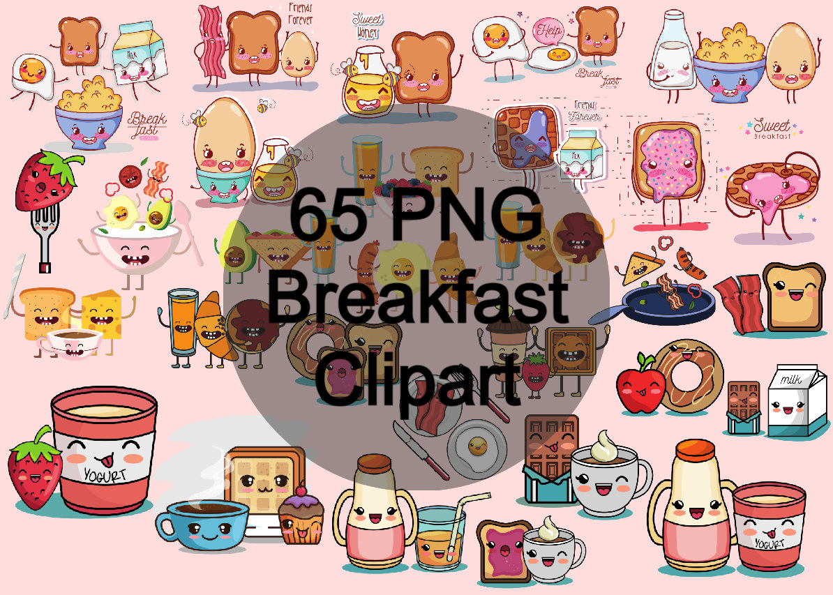 65 Cute Breakfast Png Bundle, Kawaii Food Clipart, Milk, Pancakes ...