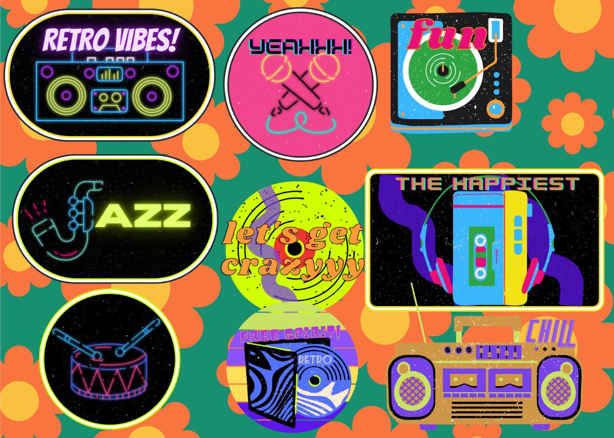 Retro Nostalgia Digital Stickers SVG | 80's & 90's Retro Stickers | Pre ...