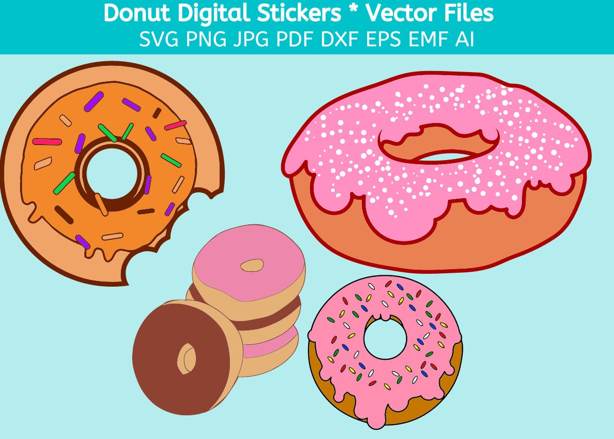 Donut Stickers, Kawaii Food Stickers, Vector Digital Stickers, Donut ...