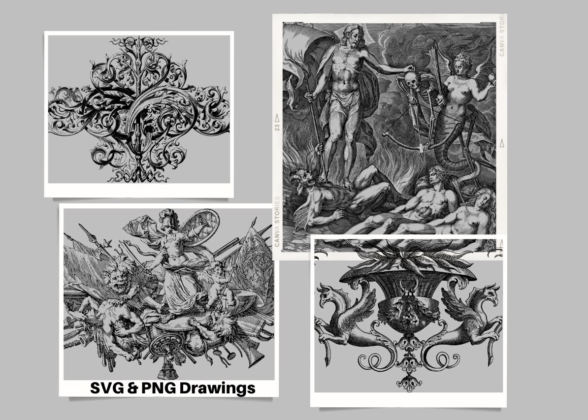 Black and White Drawings Art Print PNG Digital Stickers - Etsy