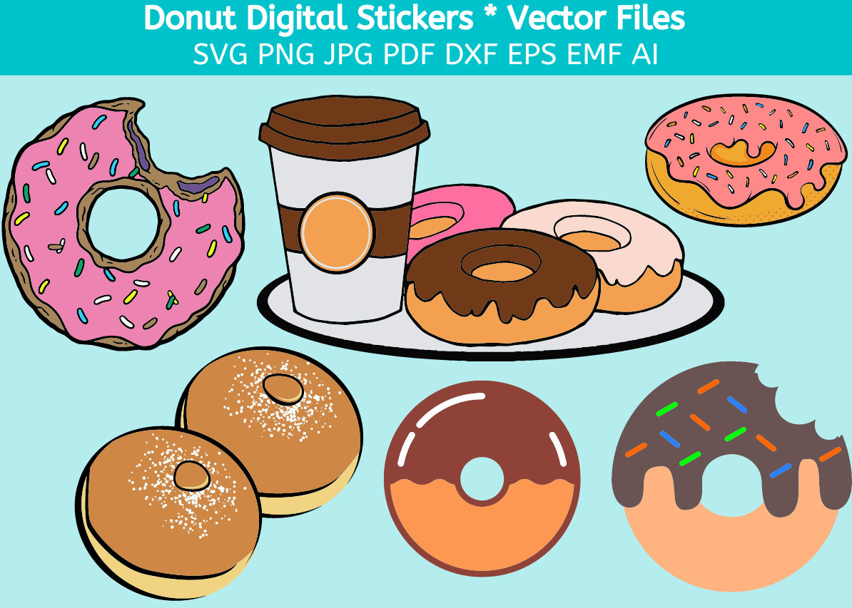Donut Stickers, Kawaii Food Stickers, Vector Digital Stickers, Donut ...