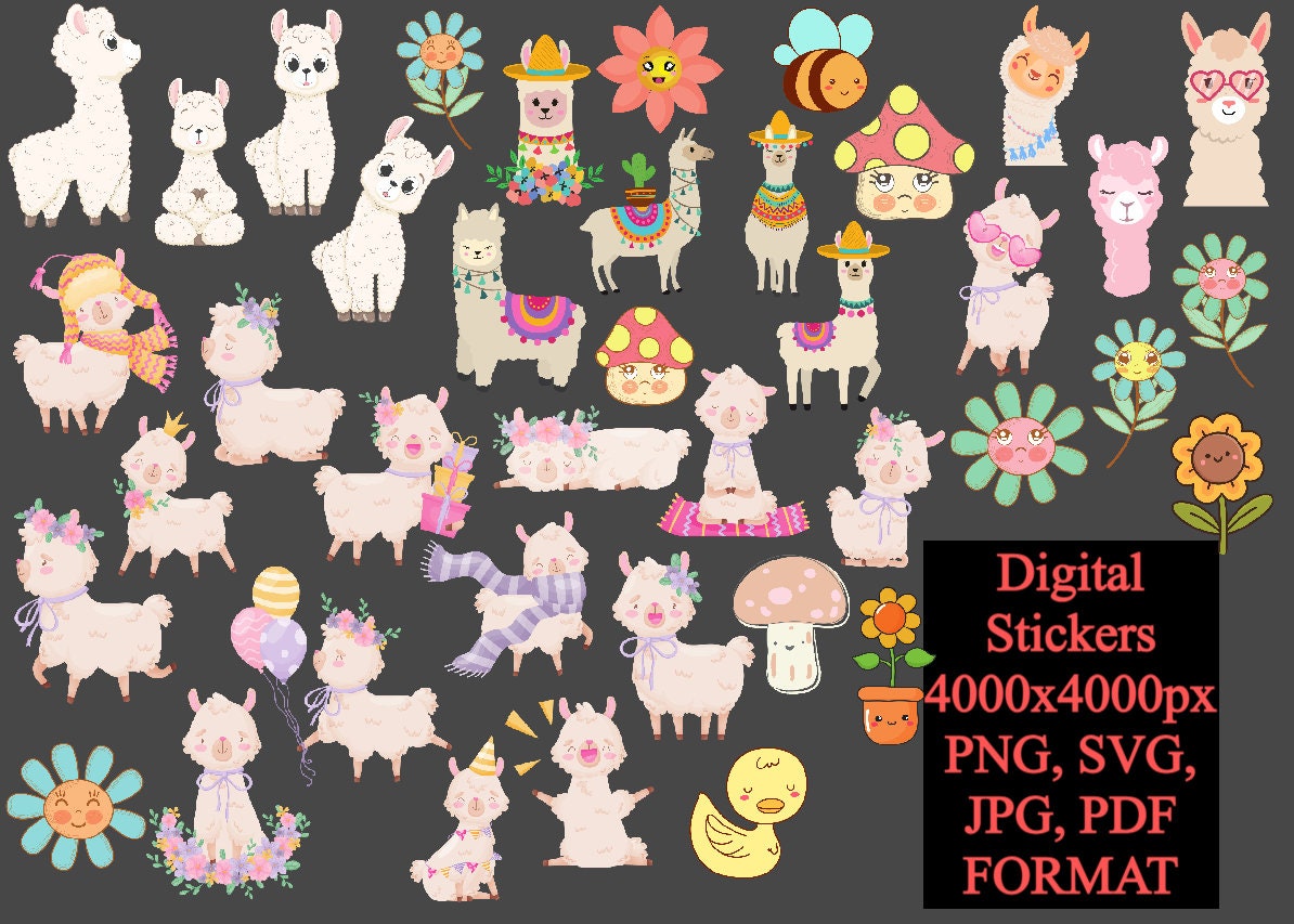 Llama Clipart Set, Cute Llama Illustrations, Alpaca Clip Art Images ...