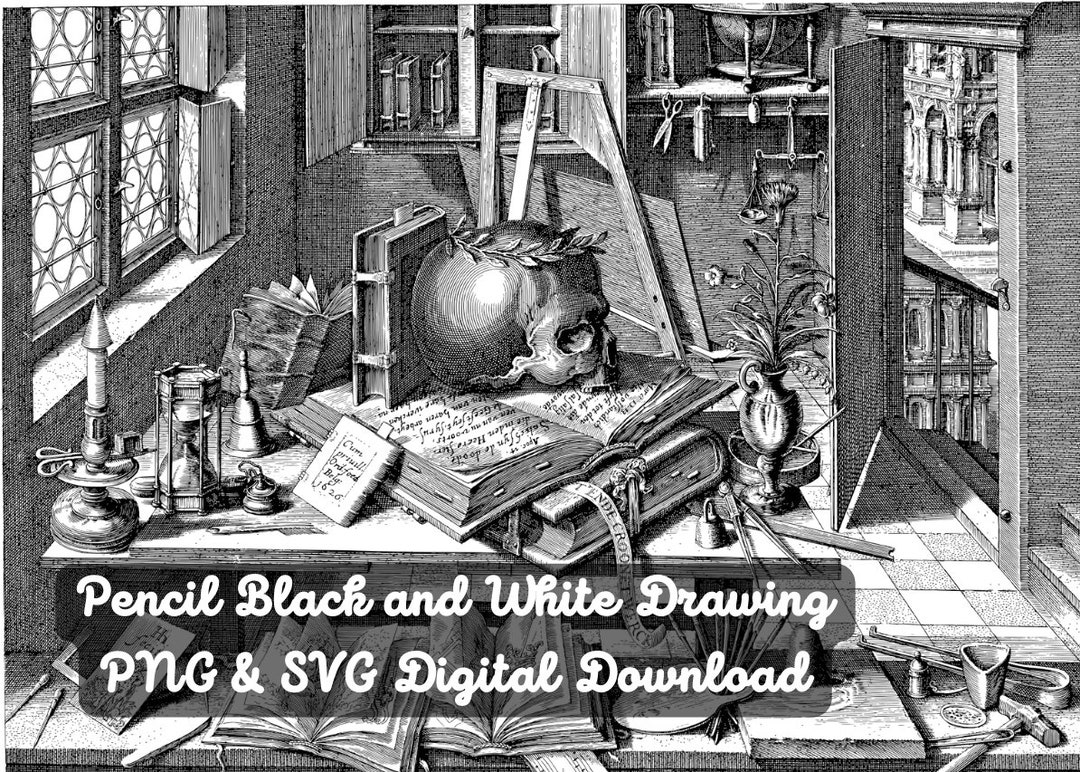 Black and White Drawings, Art Print, PNG Digital Stickers, Pencil ...