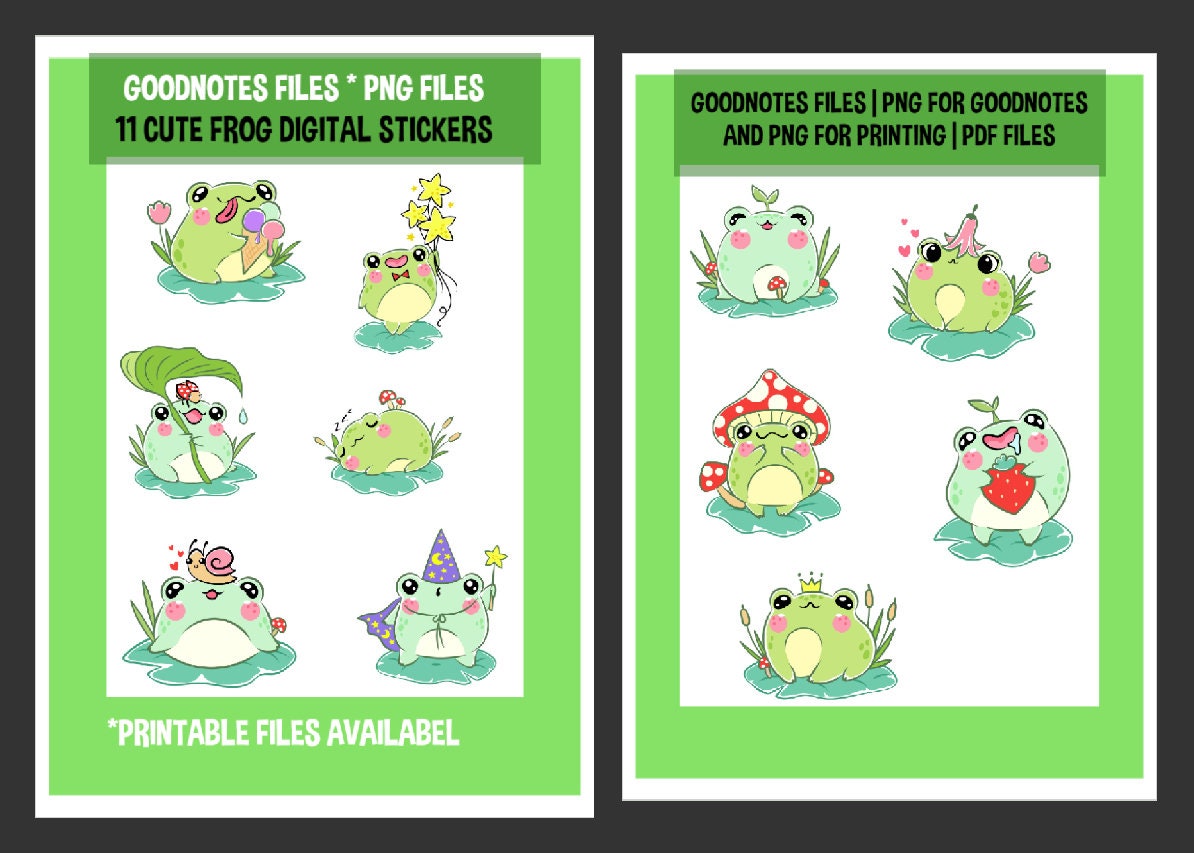 Printable Digital Sticker: Cute Frog Green Kawaii, Frog Digital ...
