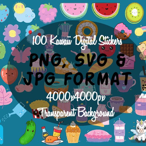 100 Kawaii Digital Stickers Cute Stickers Cute Kawaii Food - Etsy