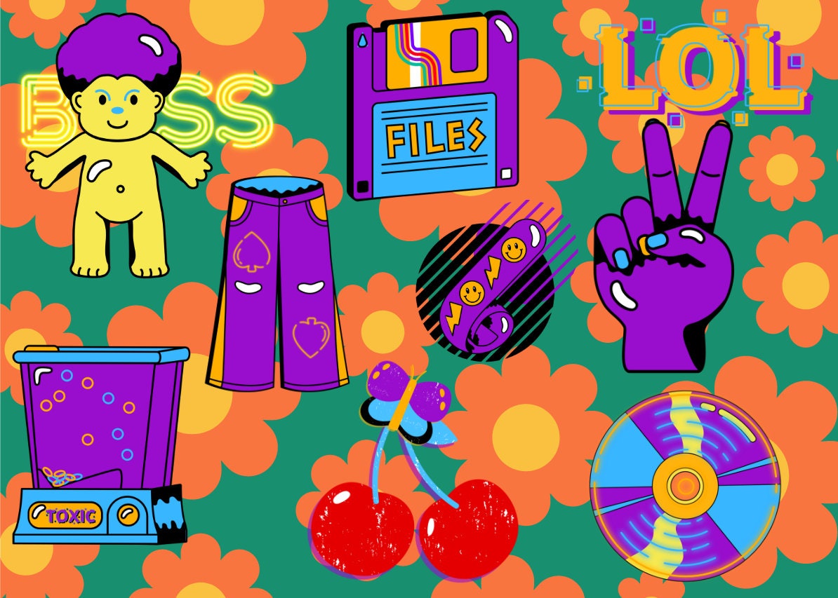 Retro Nostalgia Digital Stickers SVG | 80's & 90's Retro Stickers | Pre ...