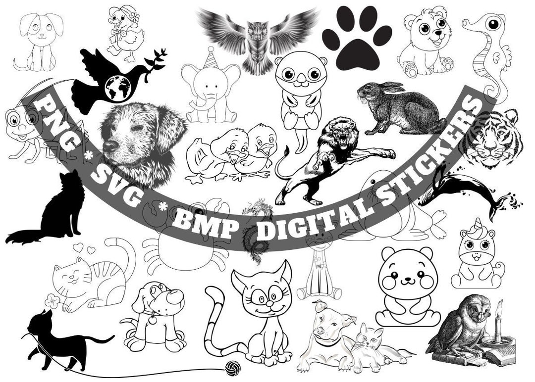 Cute Animal Digital Stickers | Cricut & Printable | Bmp Cat, Svg Dog ...