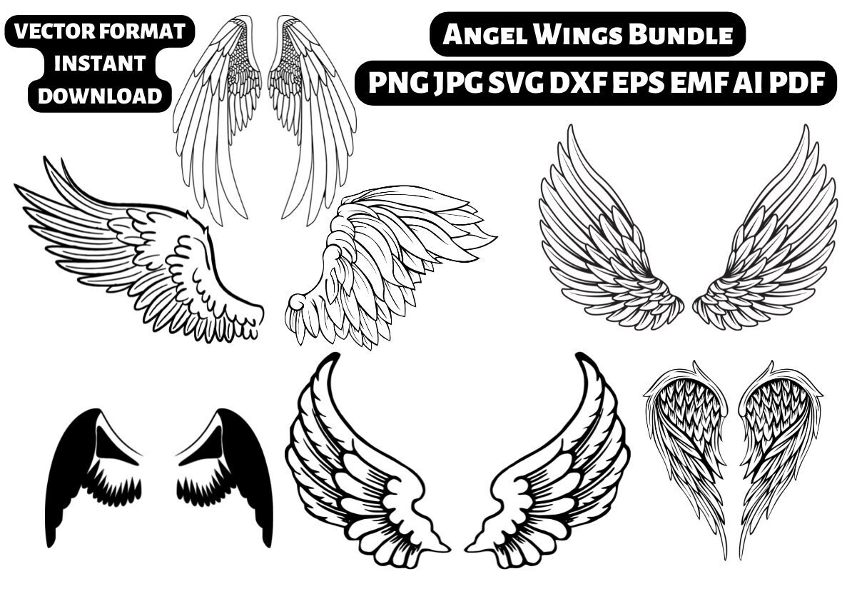Angel Wings Svg Bundle, Angel Png, Wings Jpg, Angel Wings Clip Art Dxf ...