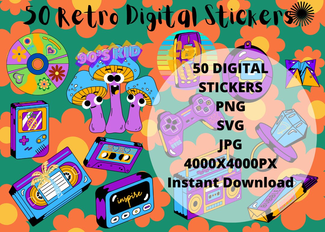 Retro Nostalgia Digital Stickers SVG | 80's & 90's Retro Stickers | Pre ...
