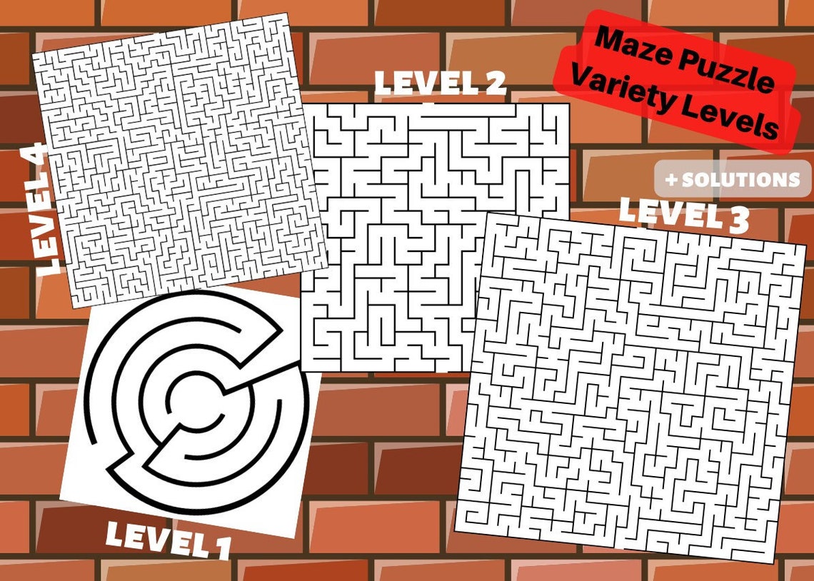 Maze Puzzle Game Variety Levels for Kids, Adults PNG and PDF Print Maze ...
