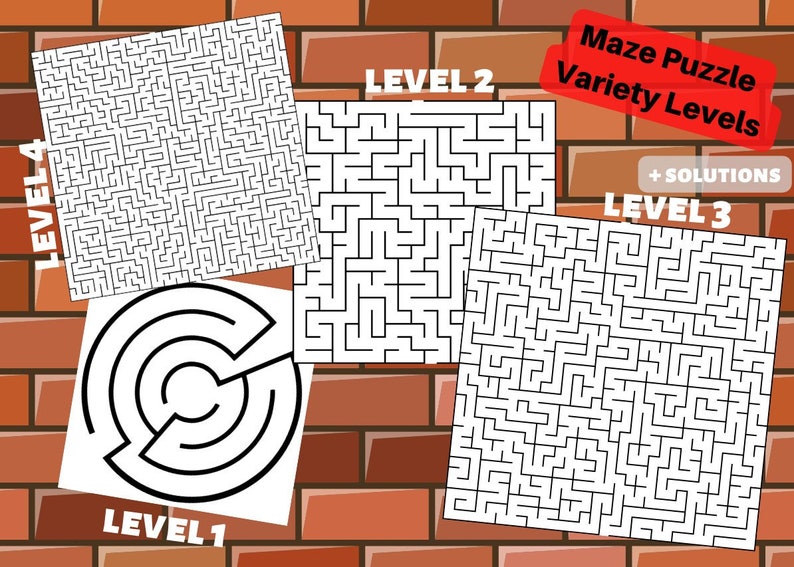 Maze Puzzle Game Variety Levels for Kids, Adults | PNG and PDF Print ...