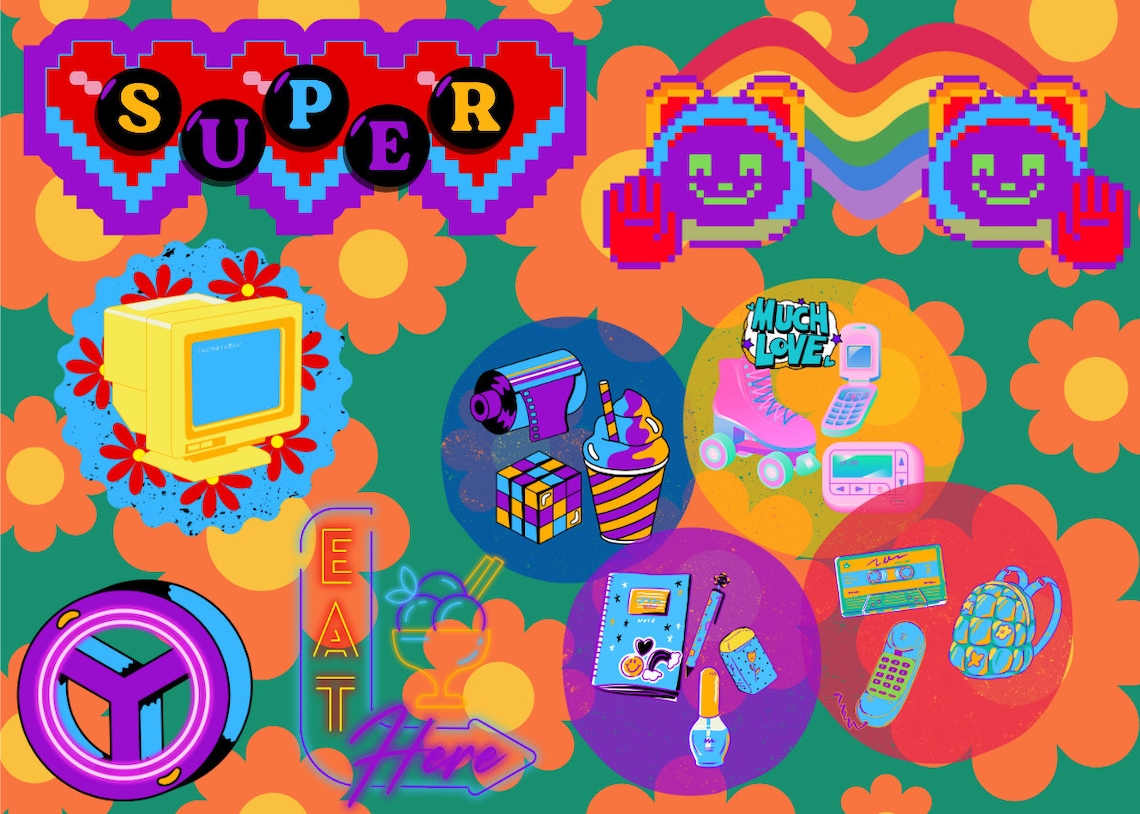 Retro Nostalgia Digital Stickers SVG | 80's & 90's Retro Stickers | Pre ...