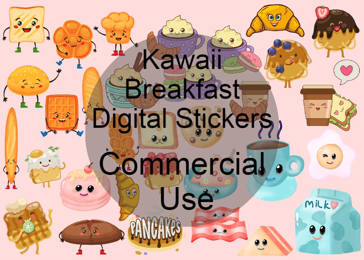 65 Cute Breakfast Png Bundle, Kawaii Food Clipart, Milk, Pancakes ...