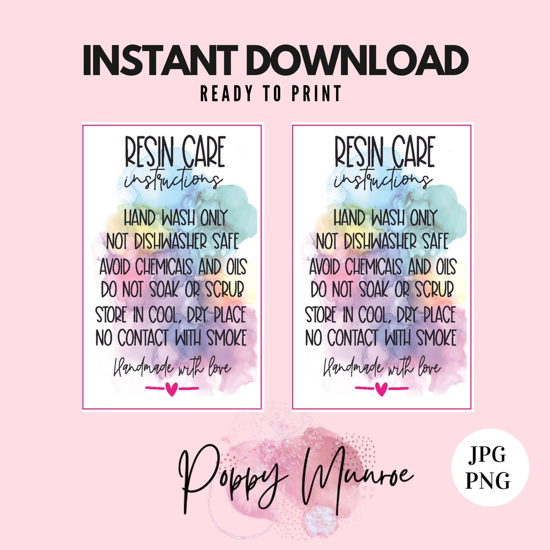 Resin Care Cards READY TO PRINT, Instructions Card, Tumbler ...