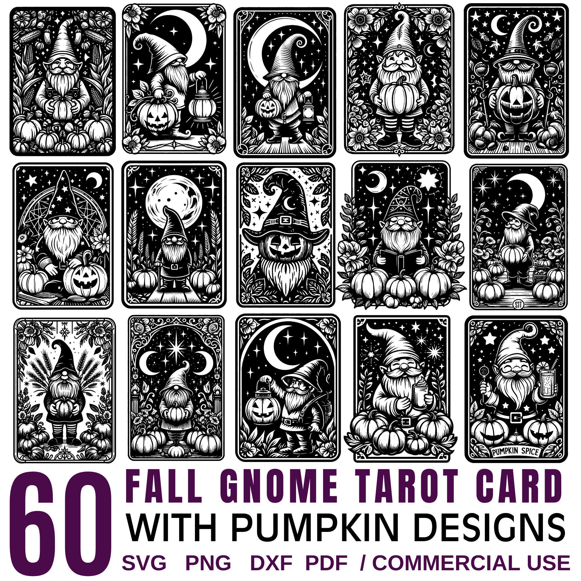 Fall Gnome Pumpkin Tarot Card SVG Bundle | Autumn Gnome Tarot Cricut ...