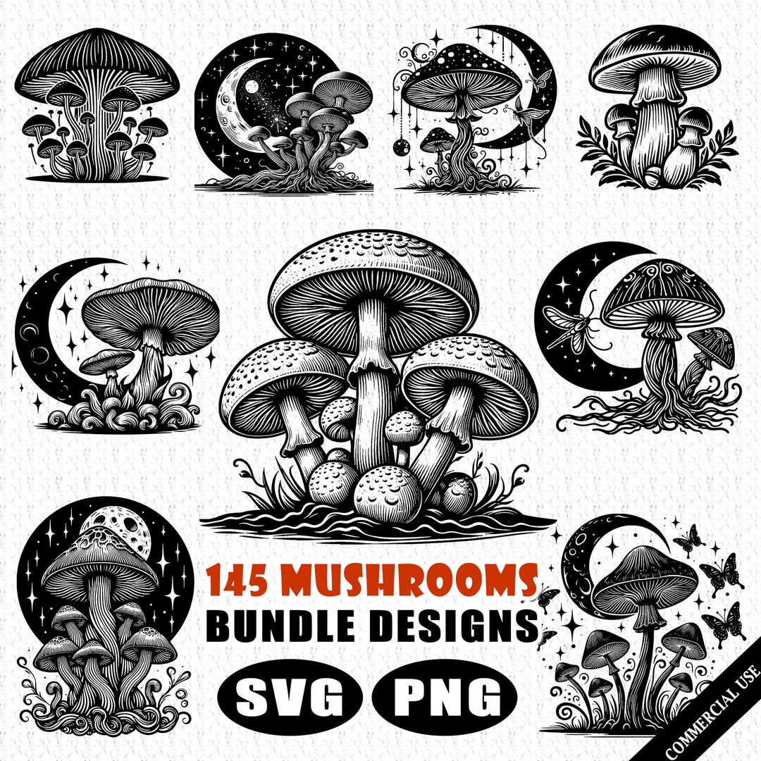 145 Mushrooms Bundle Design Svg, Mushrooms Silhouette, SVG PNG Instant ...