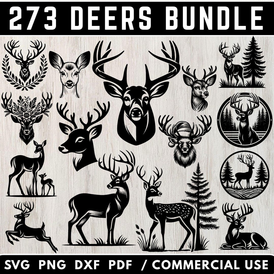 273 Deer SVG Bundle | Deer Head Antler Silhouette & Cricut Cut File ...