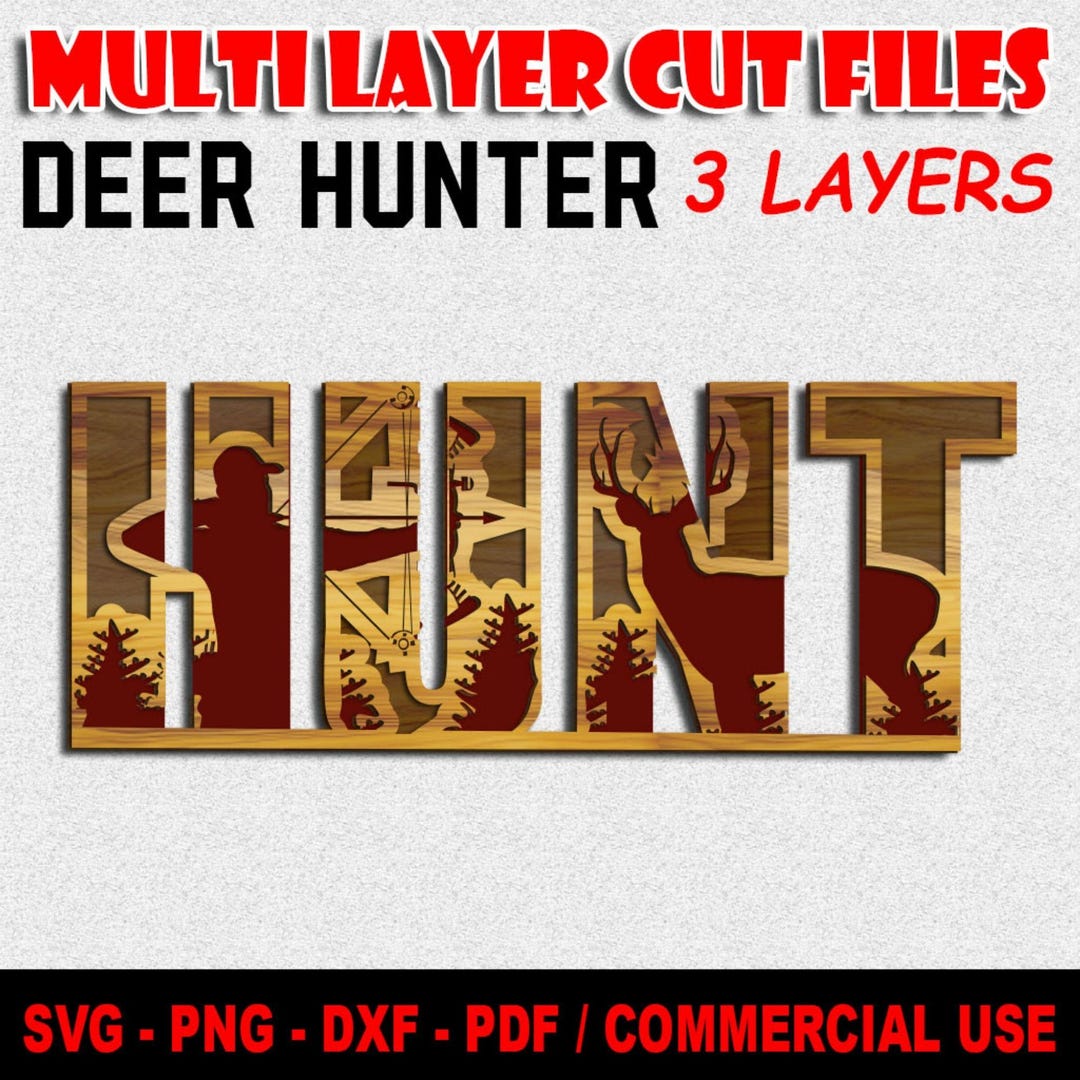 3 Layer Deer Hunting Laser Cut Files, Deer 3D SVG, Hunting Sign SVG ...
