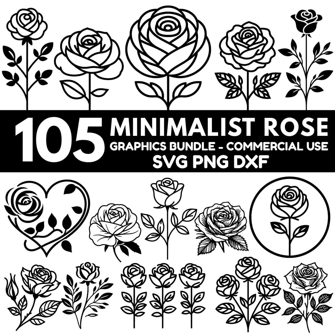 Minimalist Rose SVG Bundle, Line Art Rose Cut Files, Simple Flower Svg ...