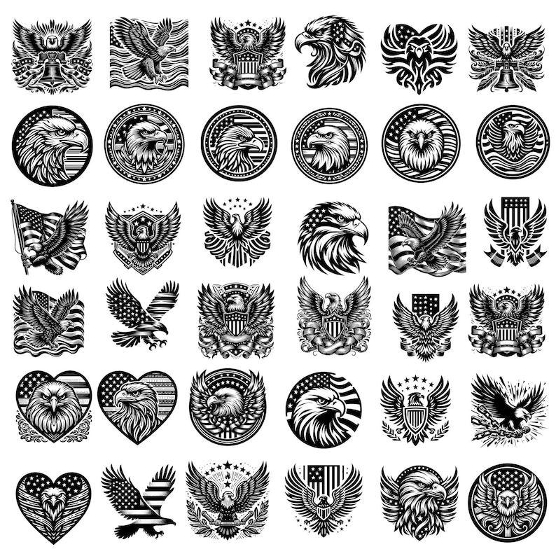 American Flag Eagle SVG Bundle for Laser Engraving, Patriotic Eagle ...