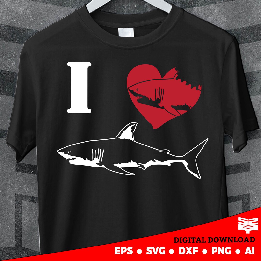 Shark Svg Cut Files, I Love Shark or Shark Bite Vintage Artsy Digital ...