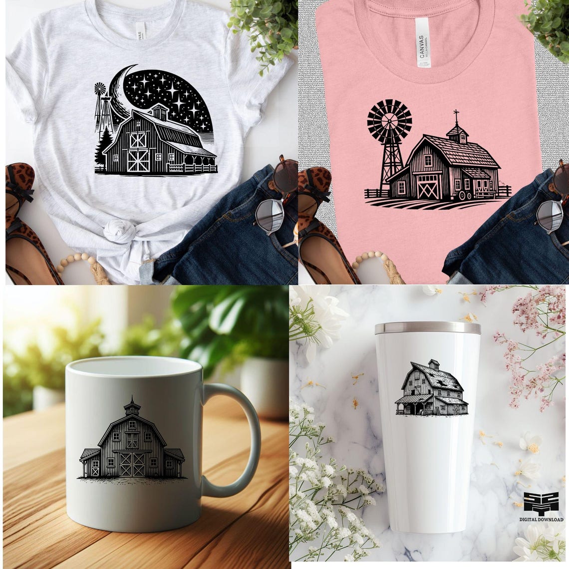 Barn Farmhouse SVG Bundle, Rustic Barn PNG, Farmhouse DXF Cut Files ...