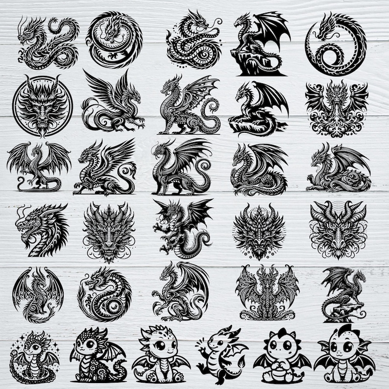 Dragon Laser Engrave Bundle | Png, Svg, Dxf Pdf, Instant Digital ...
