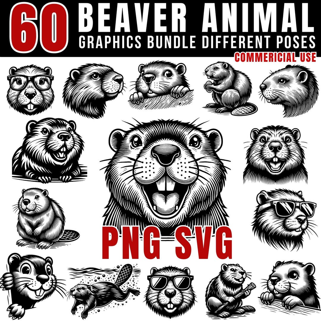 Adorable Beaver SVG and PNG Bundle Design | Cute Animal Clipart for ...