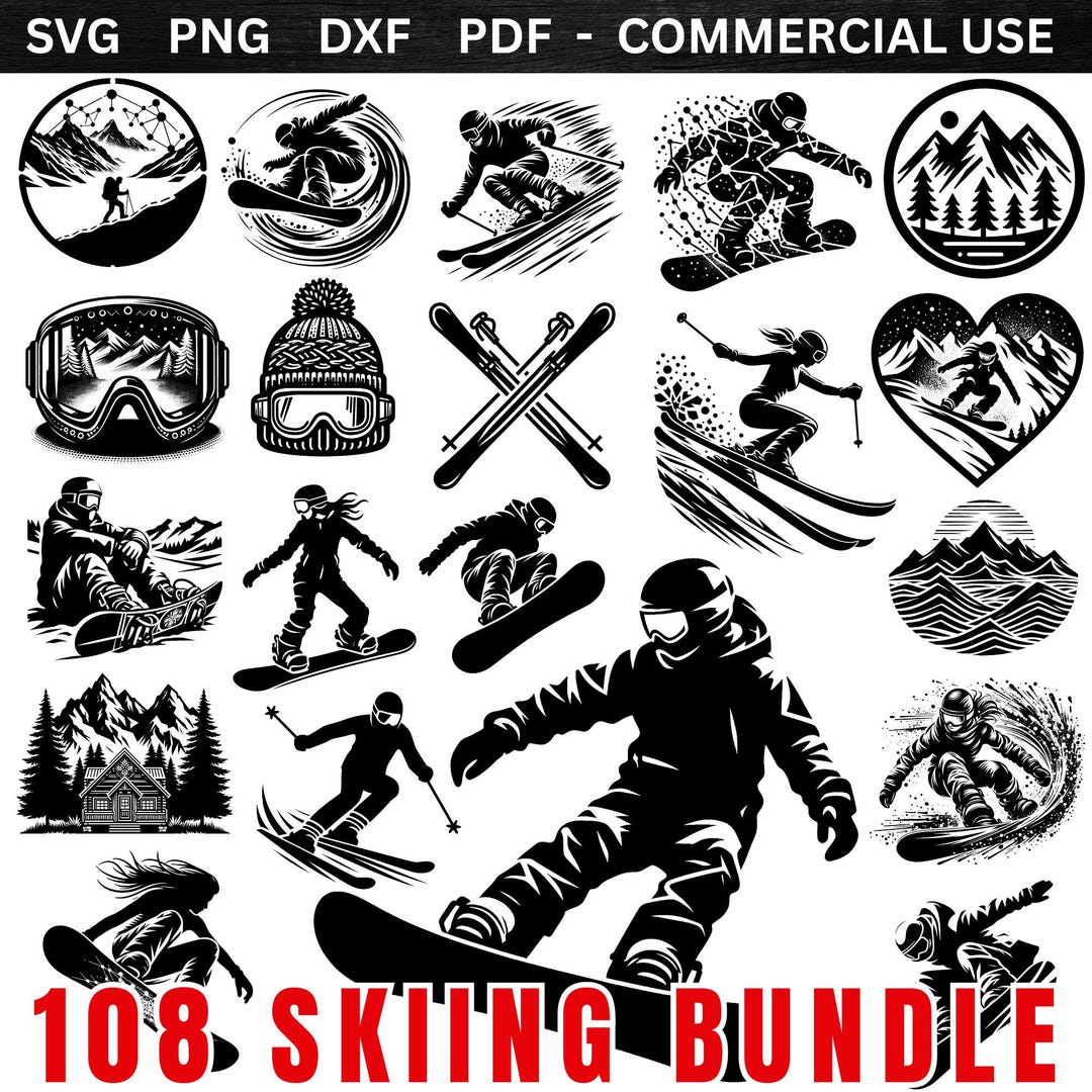Skiing SVG Bundle, Winter Sports SVG Designs, Ski Clipart, Ski Helmet ...