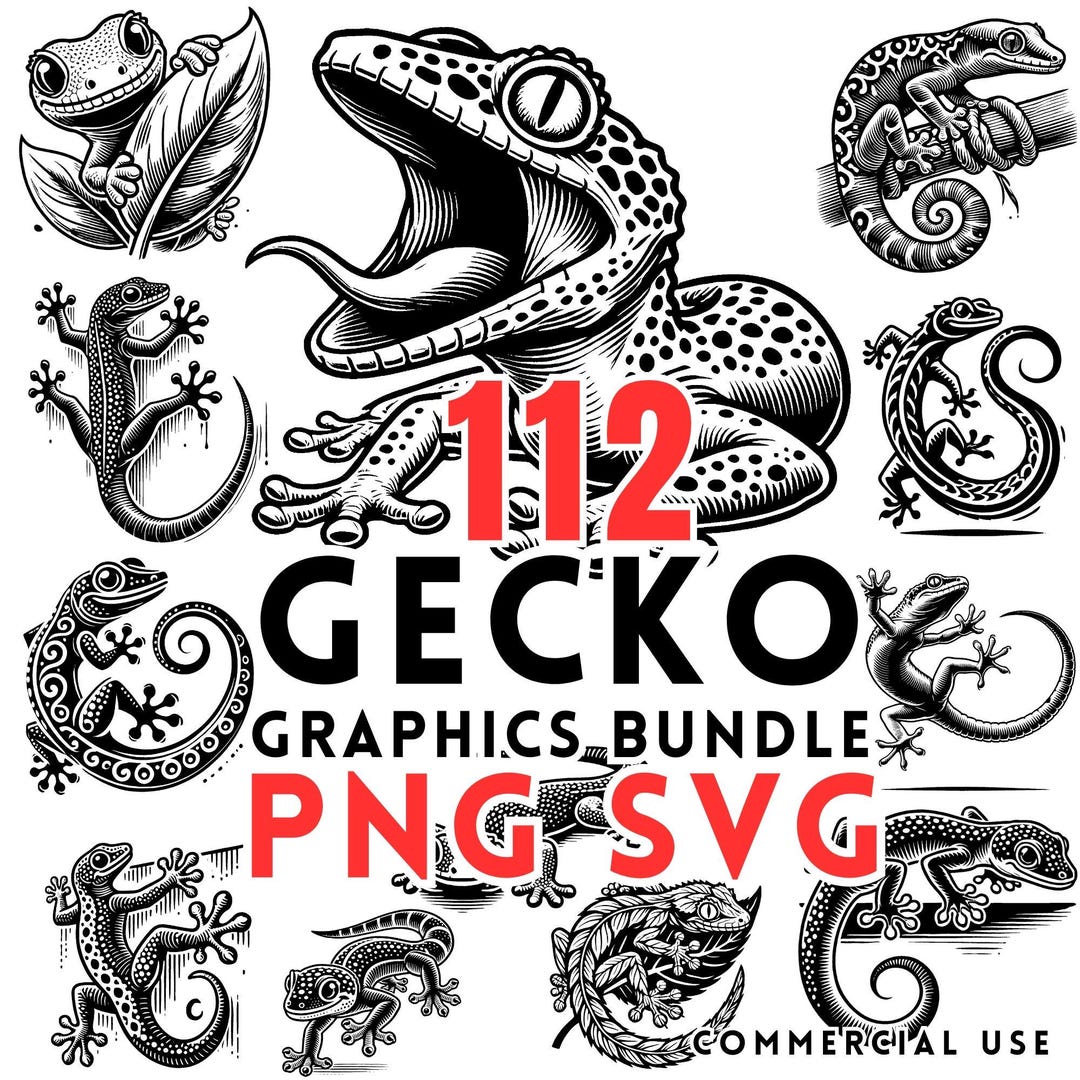 Gecko SVG and PNG Bundle – Unique Reptile Poses for Creative Crafts ...