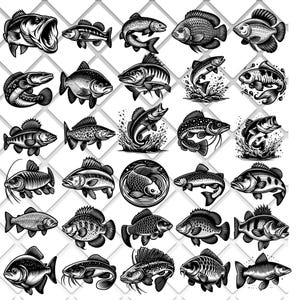 Freshwater Fish Laser Engraving Bundle, Fish Svg, Wood Engraving Design ...