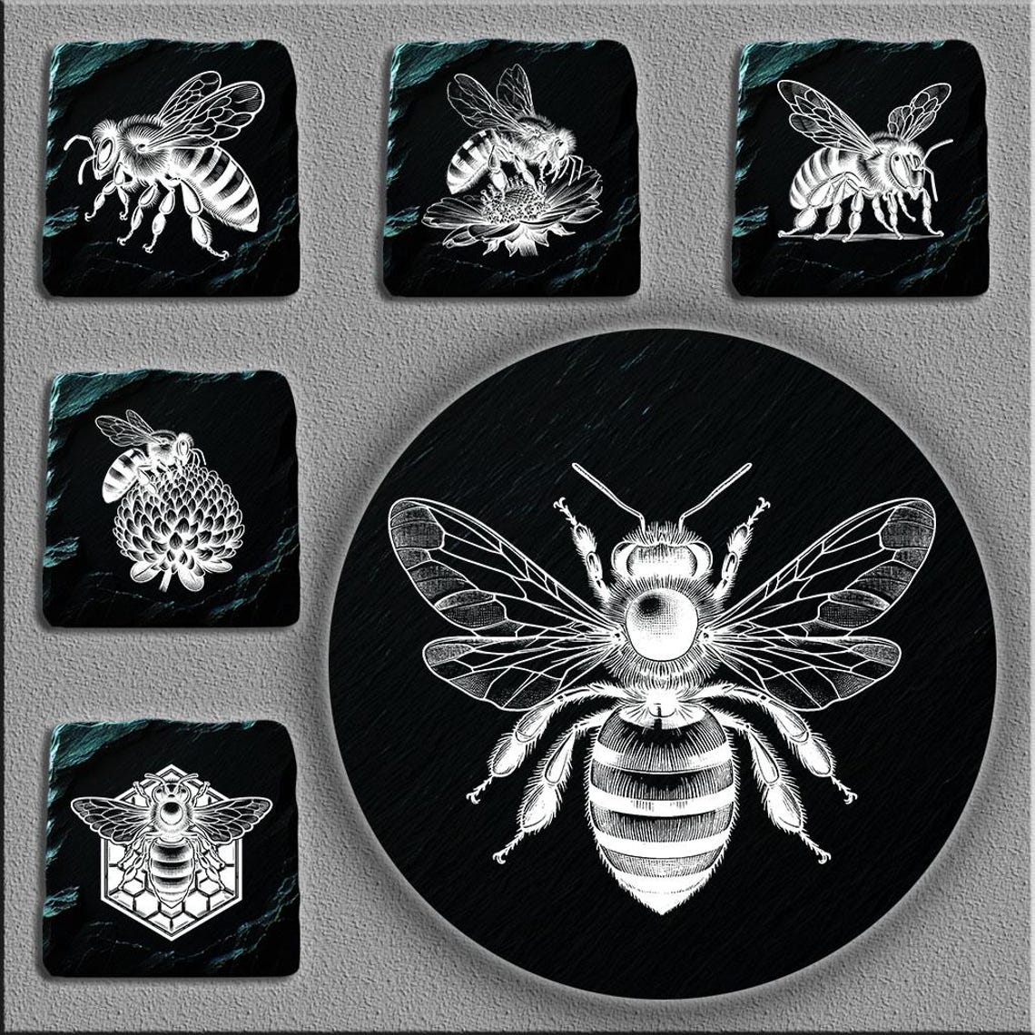 Honey Bee Slate Coaster Bundle, Bees Laser File for Slate Engraving ...