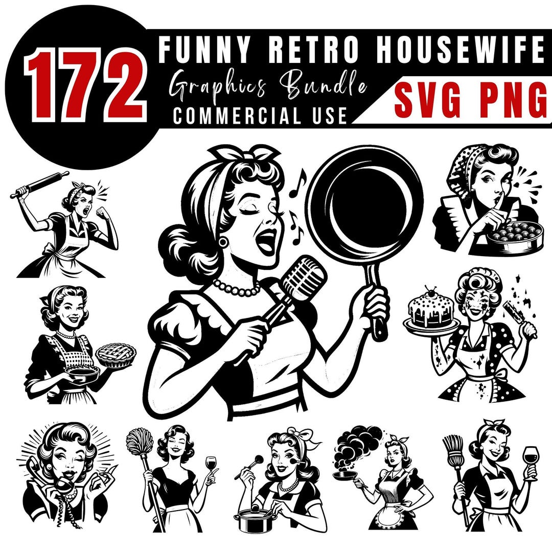 Funny Retro Housewife Bundle SVG and PNG, Sassy Vintage Humor Design ...