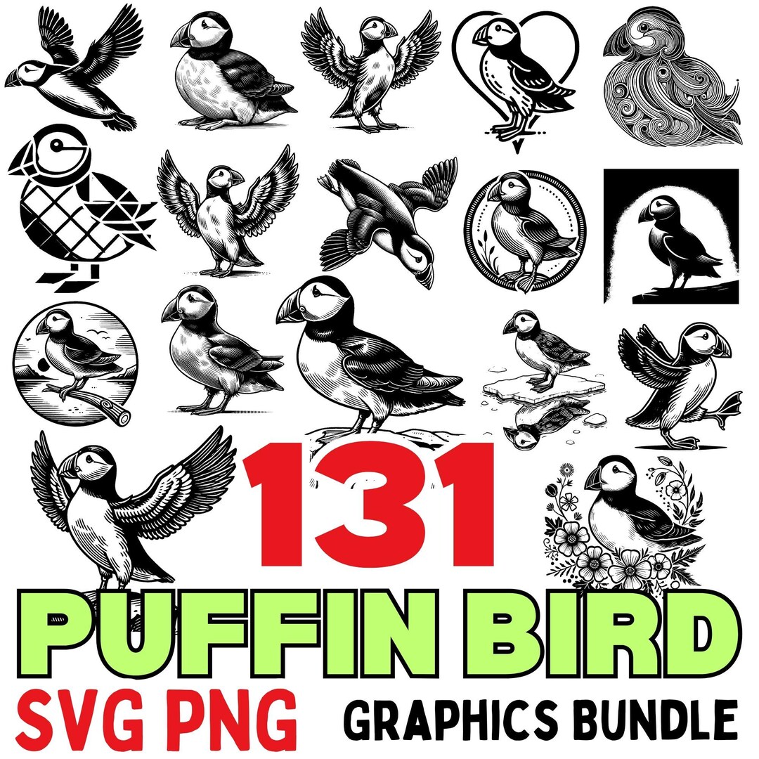 Puffin Bird SVG Bundle, PNG Files for Cricut, Atlantic Puffin Clipart ...