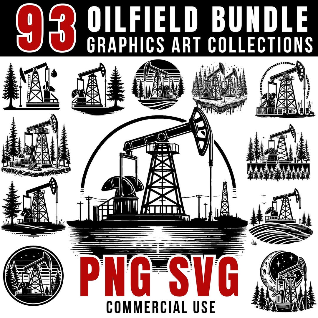 Oilfield Rig SVG and PNG Bundle | Industrial Pumpjack Silhouettes | Oil ...