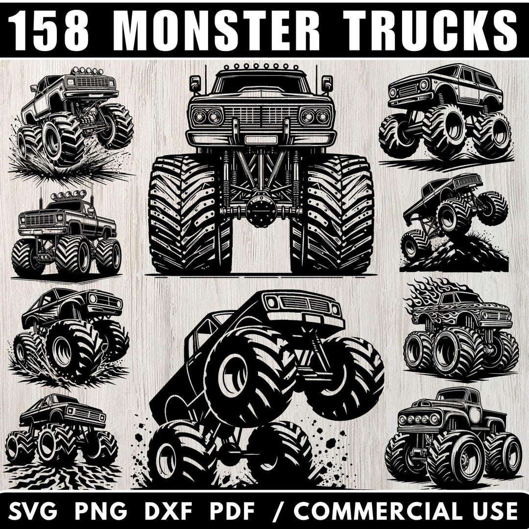 Monster Truck SVG Bundle | Big Wheels Truck Clipart, 4x4 Offroad for ...