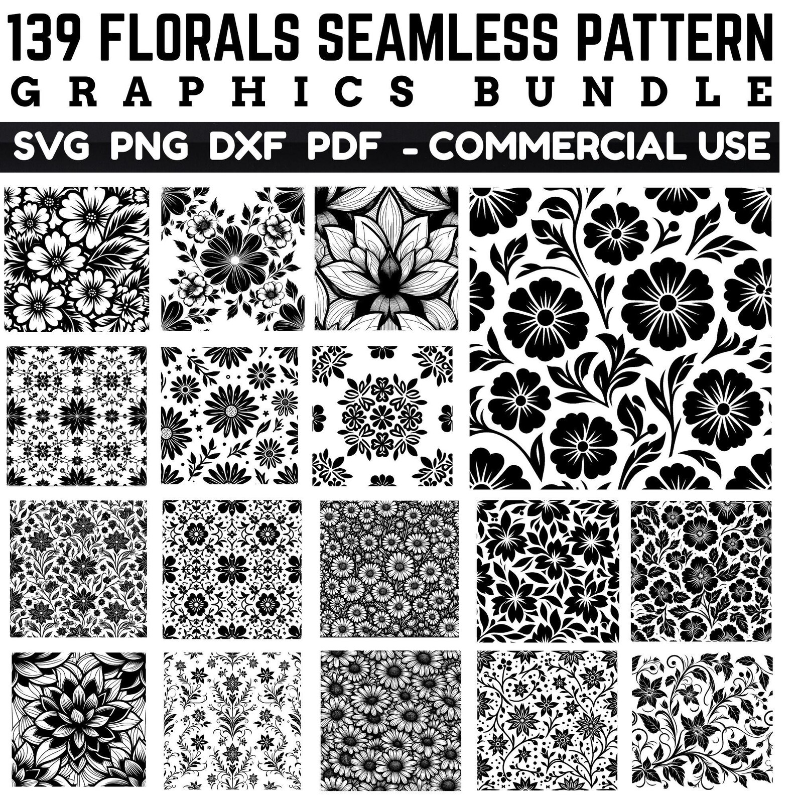 139 Floral Seamless Pattern SVG Bundle, Botanical Repeat Designs, Svg ...