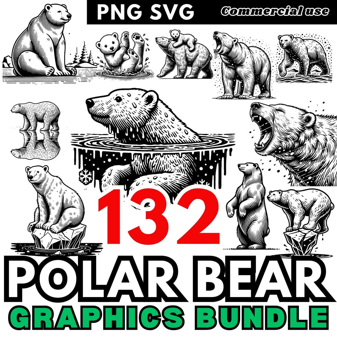 Polar Bear SVG and PNG Bundle - Arctic Wildlife Cut Files for Cricut ...
