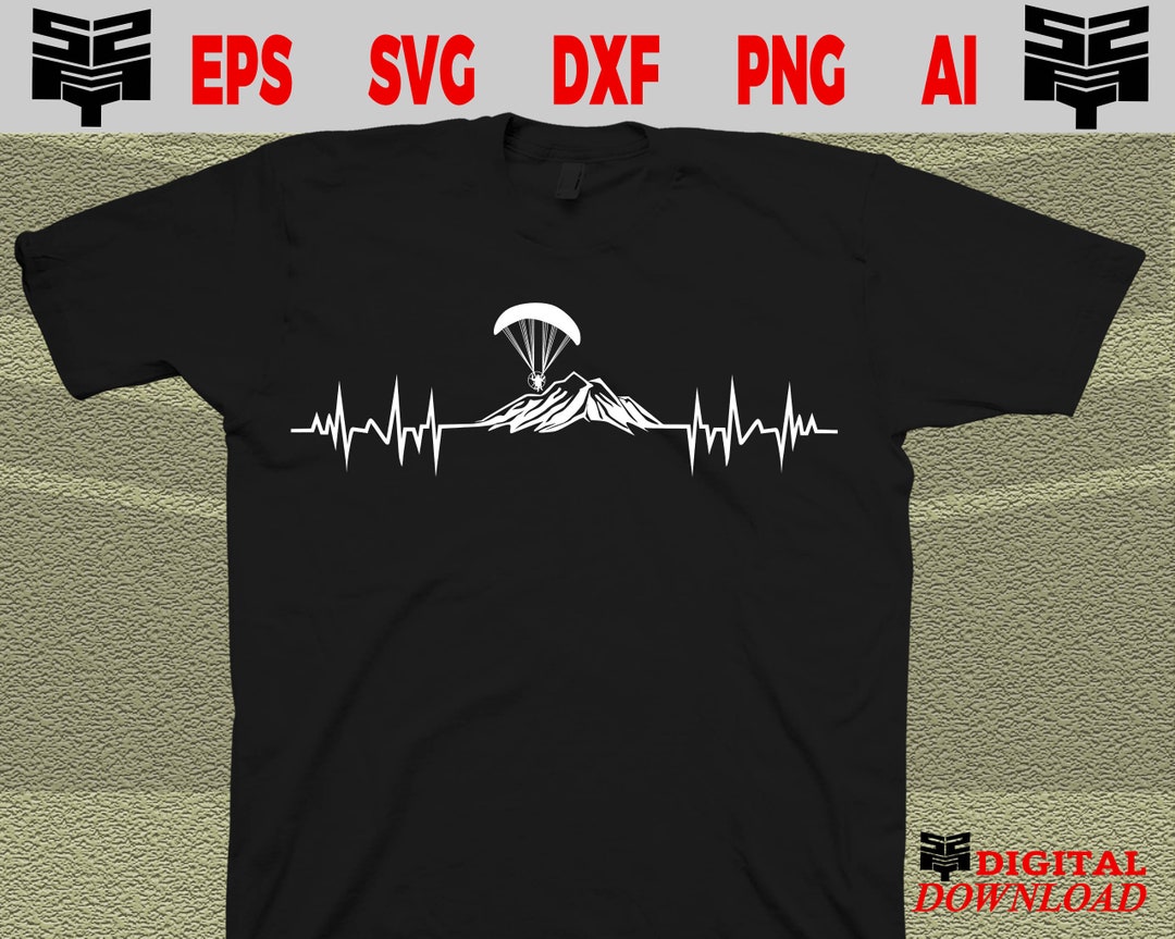 Paramotor Gliding Svg Files Cool Paragliding Heartbeat Mountain ...