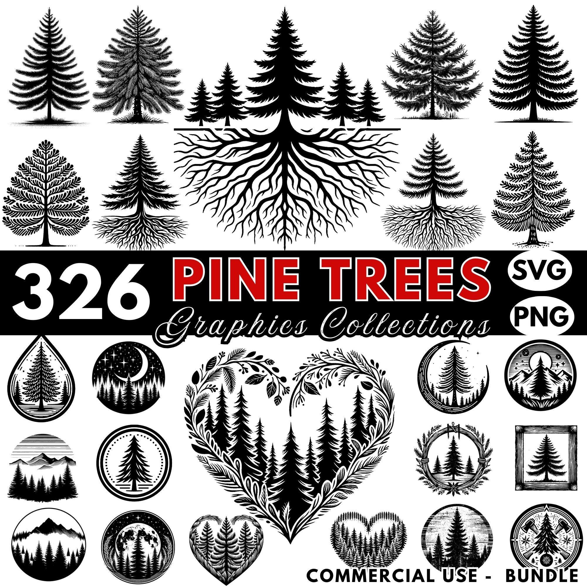 Pine Trees SVG Bundle | Evergreen Forest Silhouette Cut Files, Instant ...