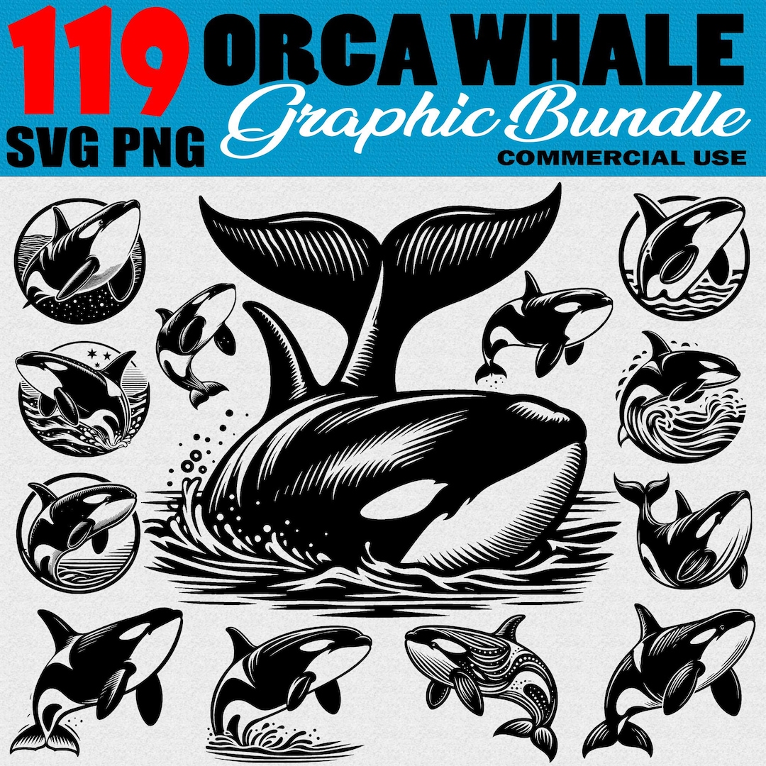 119 Orca Whale Svg Graphic Bundle, SVG, PNG Killer Whale Clipart, Svg ...