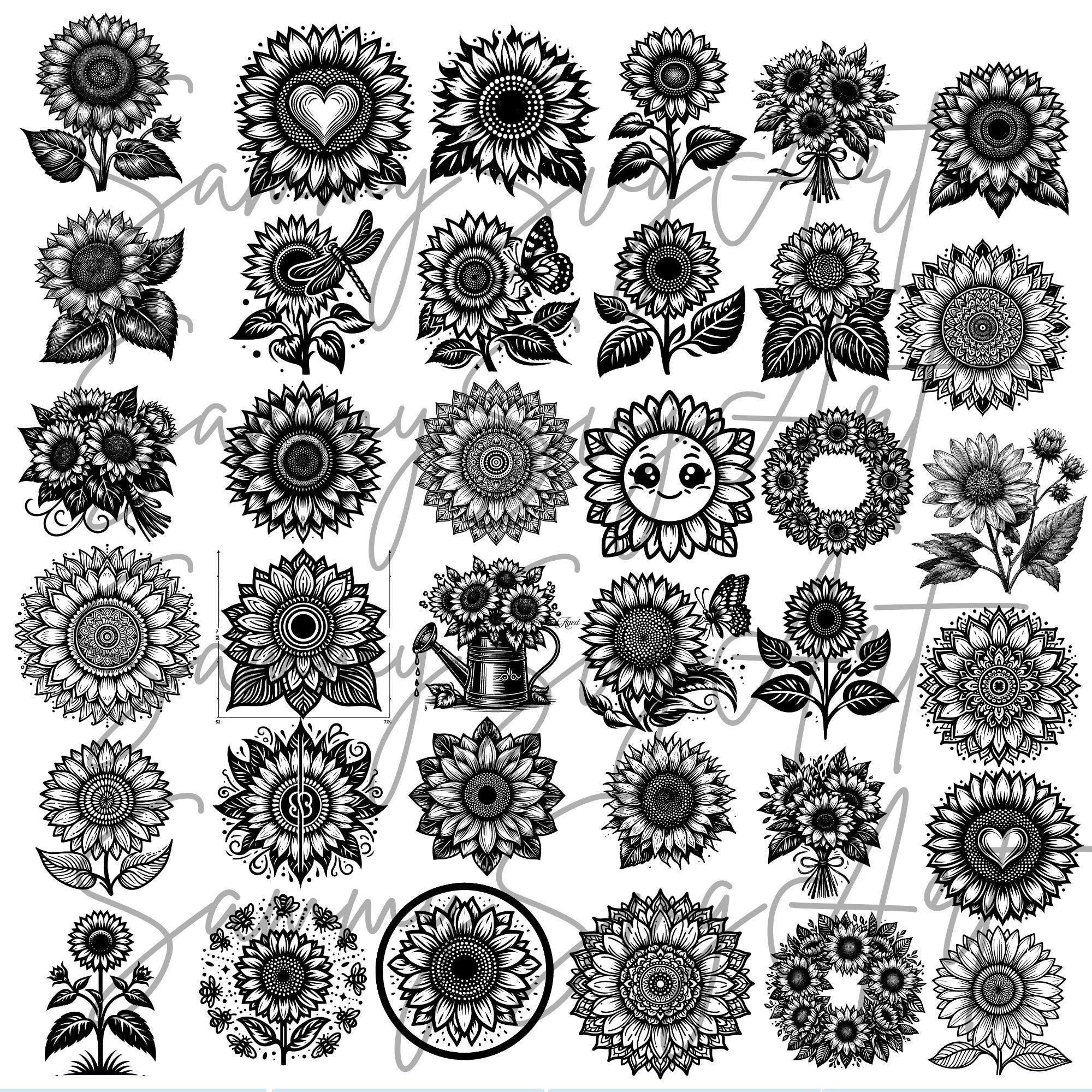 Sunflower Laser Engraving SVG Bundle | Rustic Sunflower Engrave Designs ...
