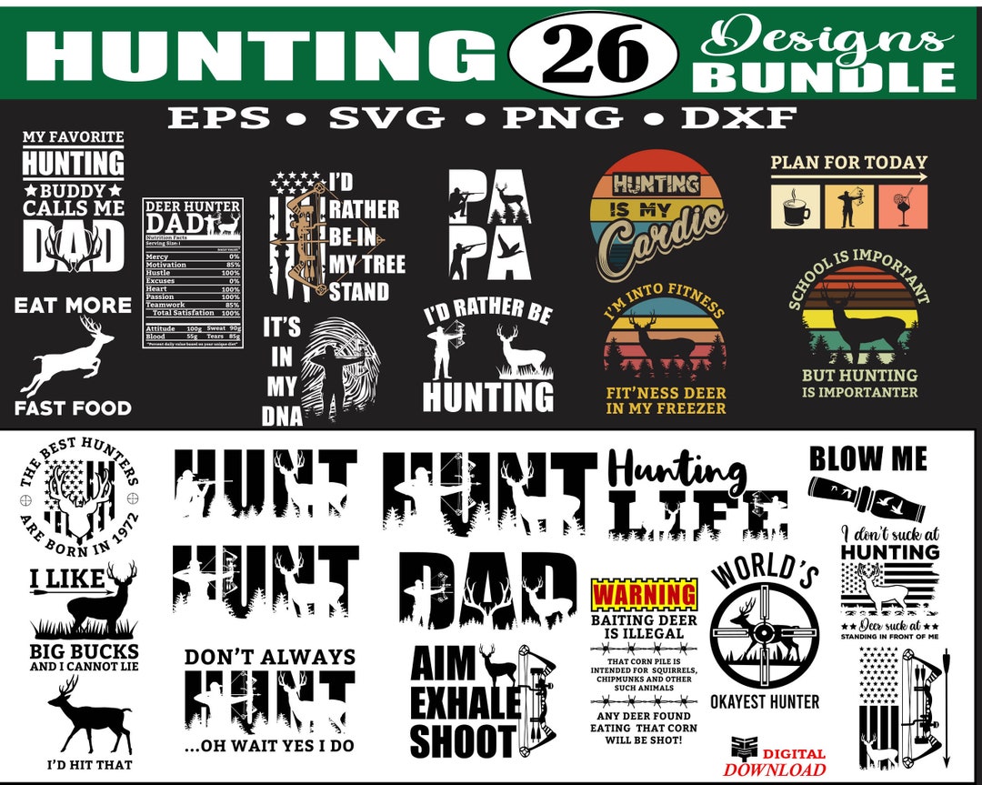 Deer Hunting Bundle Designs White and Black Version Dxf, Eps, Png, Svg ...