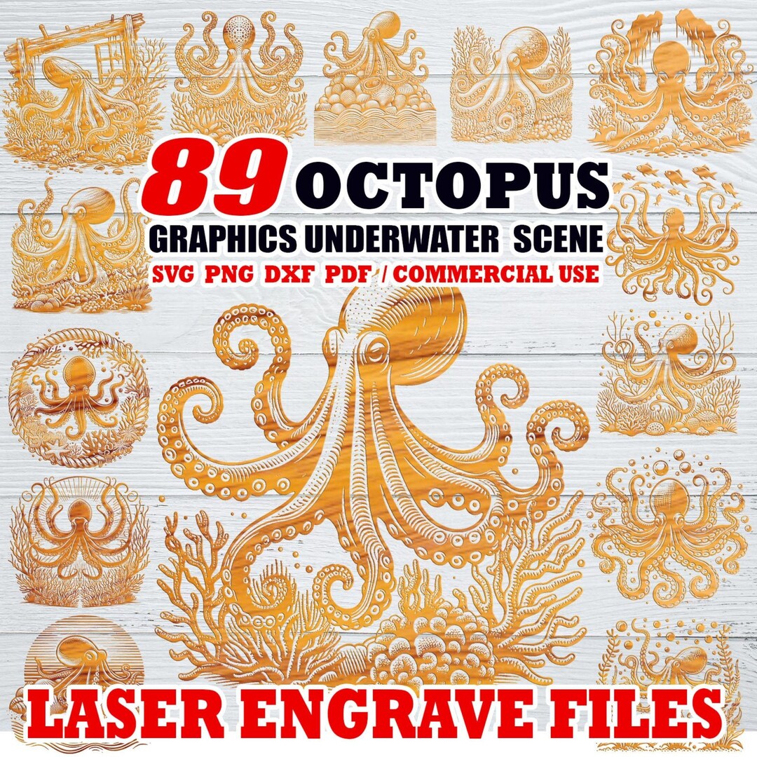 Octopus Underwater Scene Laser Engraving Files | Ocean Sea Life Engrave ...