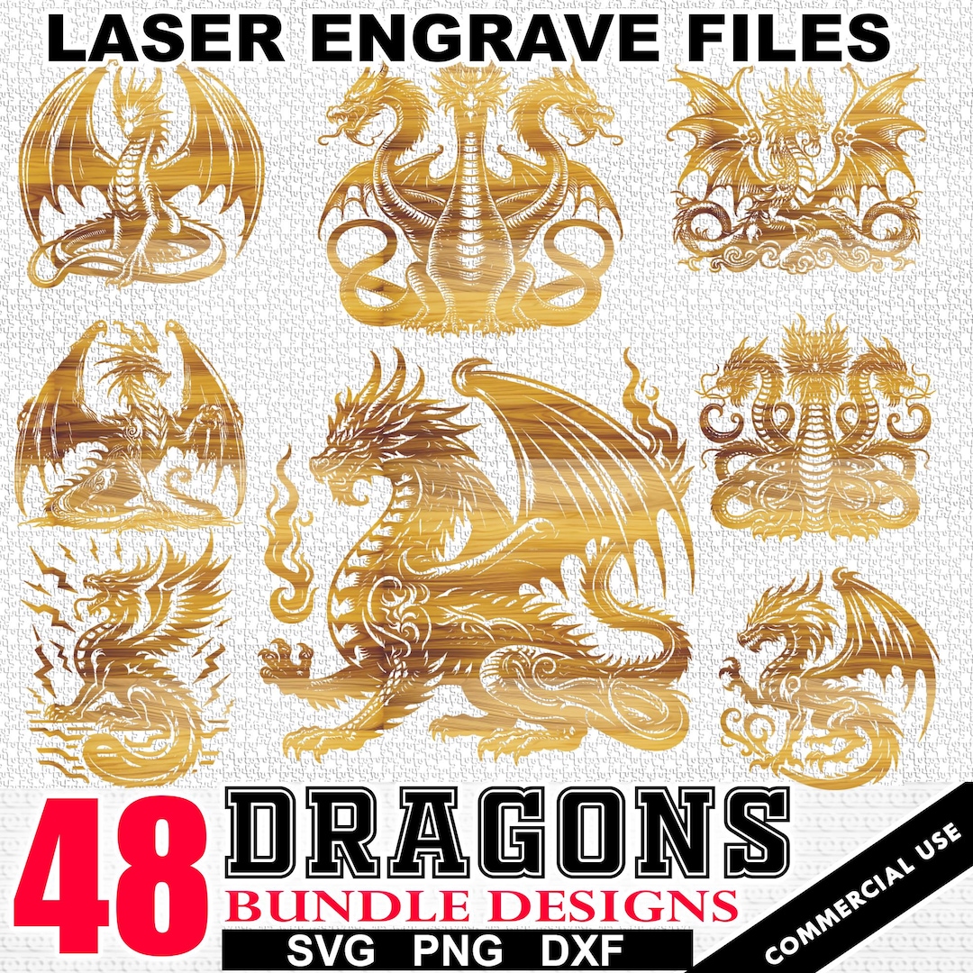 Laser Engraving Dragons Bundle Svg Png Dxf - Mythical Vector Engraving ...
