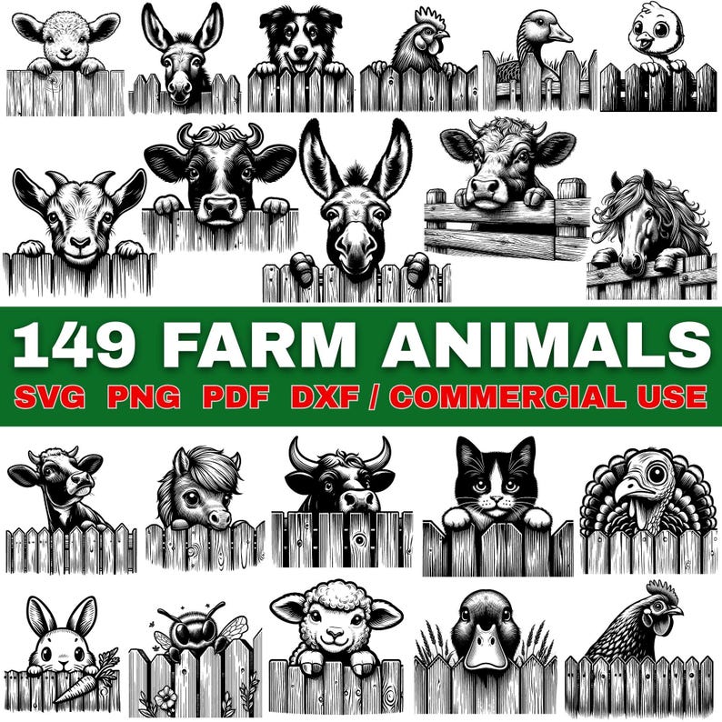 Farm Animals Svg Bundle | Cow Svg, Goat SVG, Donkey Svg, Sheep SVG ...